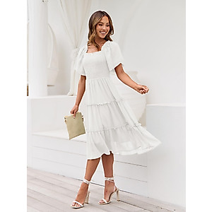 LILLUSORY Spring Midi Graduation Bridal Baby Shower Dresses Women 2024 Summer Casual Flowy Bridal Sun Sundress Trendy Brunch Cute Ladies Vacation Smocked Teacher Clothes Outfits White