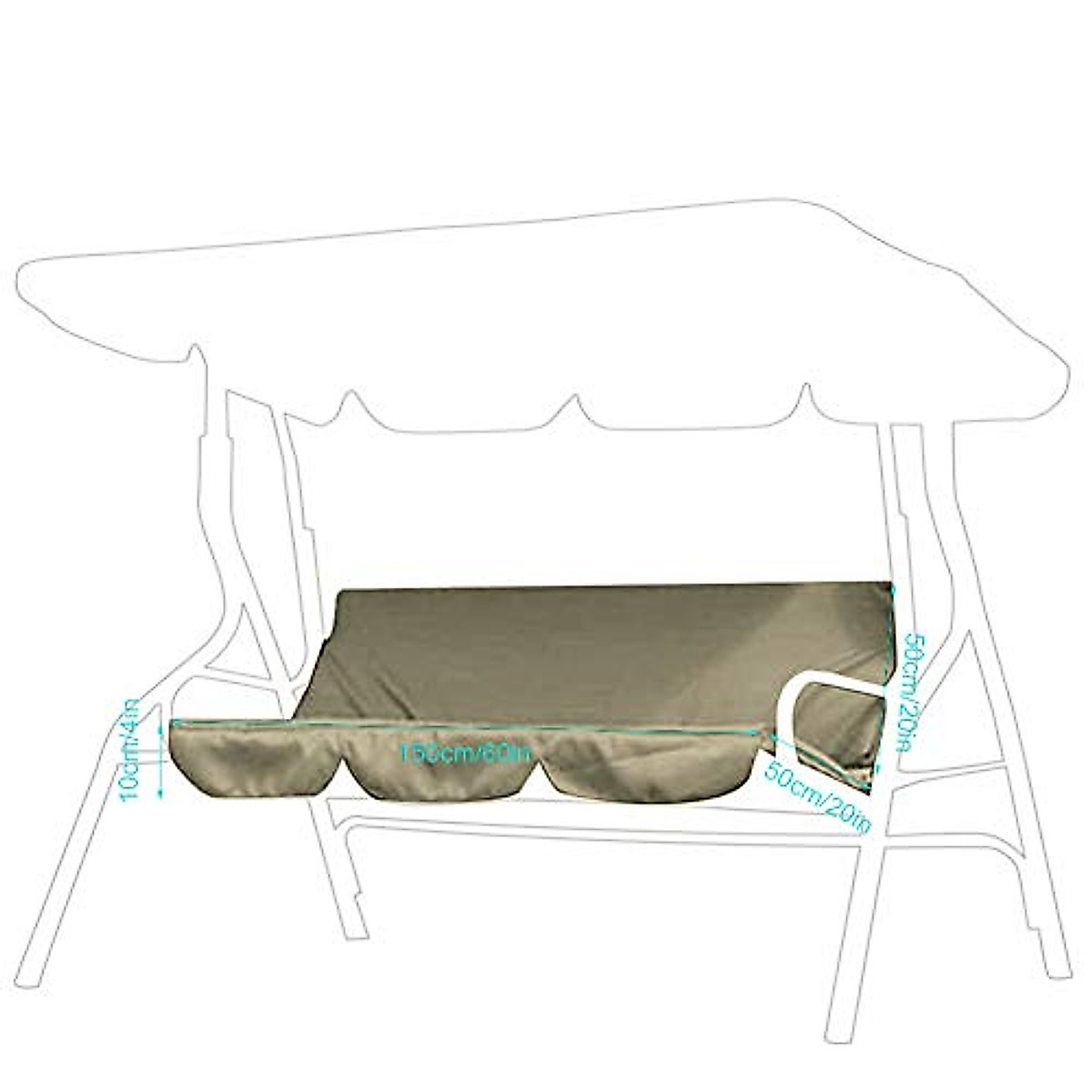 EBTOOLS 3 Seats Swing Chair Hammock Seat Cushion Cover, 59.1x19.7x3.9 inch Waterproof 3Seat Protection Bench Cushion for Patio Yard Courtyard Garden(Beige)