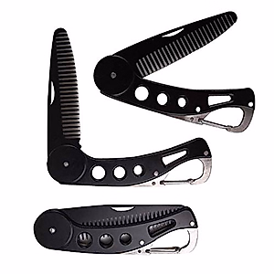 Stainless Steel Folding Beard Comb, Portable Multifunction Anti Static Fine to Medium Metal Hair Comb for Men Grooming, Combing Hair, Beard, and Mustache Styling