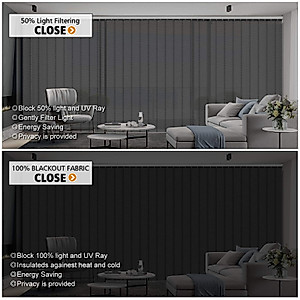 Cordless Vertical Blinds Window Blind, Dark Grey Custom Blackout Fabric Vertical Blind, Energy Saving UV Protection Noise Reduce Vertical Blinds for Sliding Glass Doors, Patio Doors