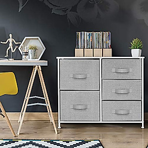 Sorbus Dresser with 5 Drawers - Furniture Storage Tower Unit for Bedroom, Hallway, Closet, Office Organization - Steel Frame, Wood Top, Easy Pull Fabric Bins (White/Gray)