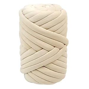 Casaphoria Chunky Yarn for Hand Knitting Blanket,Super Soft Giant Yarn for Arm Knitting,DIY Cotton Tube Yarn Blanket for Pet Bed,Arm Knit Yarn for Pillow,Bulky Yarn for Arm Knitting(Beige,3Lbs)