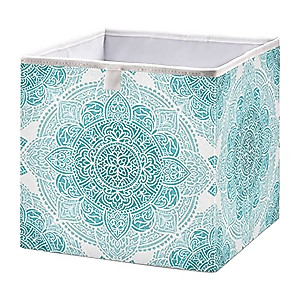 Kigai Aqua Turquoise Mandala Cube Storage Bins - 11x11x11 In Large Foldable Storage Basket Fabric Storage Baskes Organizer for Toys, Books, Shelves, Closet, Home Decor