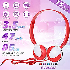 15 Pcs Kids Headphones Bulk for School,Comfort Headphones Wired, Ear Headset Foldable Stereo Headphones for Student/Kids/Teens/Adults