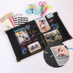 amassan Photo Album Scrapbook 60 Pages Hardcover 8.5 x 11 Inch with Scrapbook Supplies kit, 3 Rings Black Paper Memory Album for Wedding, Family