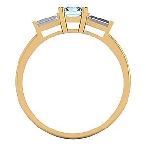 1.05 ct Emerald cut 3 stone Solitaire Genuine Natural Aquamarine Engagement Promise Anniversary Bridal Ring 18K Yellow Gold 6