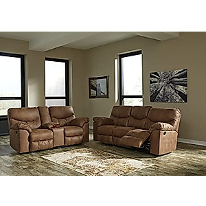 Signature Design by Ashley Boxberg Oversized Faux Leather Manual Pull Tab Reclining Sofa, Brown