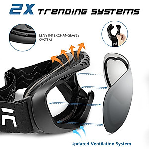 ZHA ZHA OTG Ski Goggles, Anti Fog 100% UV Protection Snow Sports Goggles for Men Women, Over Glasses & Fit all Helmets…