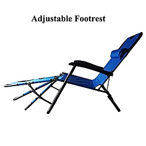Lounge Chairs Outdoor,Folding Patio Lounge Chairs for Outside Adjustable Footrest Beach Sun Pool Lawn Chaise Chairs with Pillow for Camping Patio Lawn (Blue)