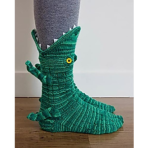 Christmas Knit Socks Crocodile Socks-Knit Animal Socks Funky Knitting Pattern Creativity Alligator Knitting Cuff Winter Warm Socks Funky Animal Pattern Novelty Mid-length Socks Gifts for Woman Man