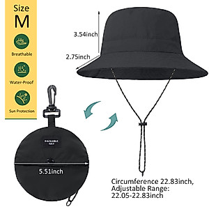 Zando Waterproof Bucket Hat for Women Men Outdoor Fishing Hats for Men Packable Black Bucket Hat Women Beach Hiking Hat Wide Brim Summer Hat Adjustable Bucket Hat with Strings for Men Black Hat