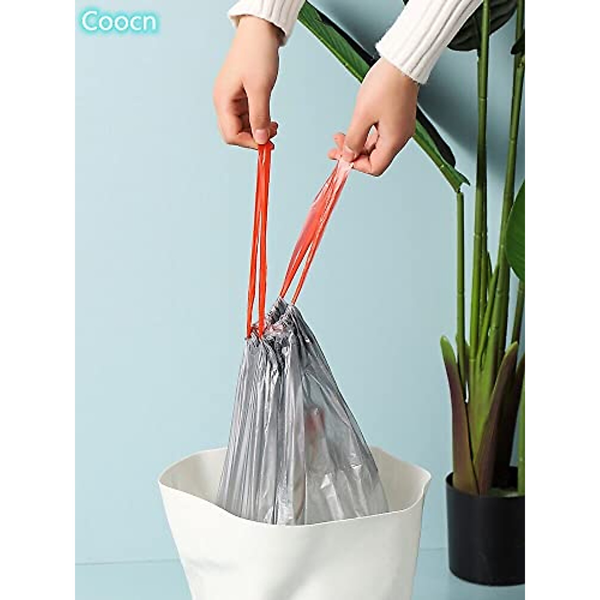Trashs Bag Drawstring Garbage Bags-Coocn Thicker Heavy Bathroom Trash can Liners for Bedroom Home Kitchen 50 Counts ,4-6 Gallon (Gray)
