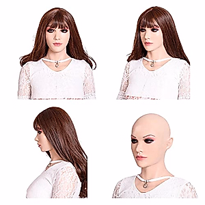 EQAIWUJIE Crossdressing fake face for Transgender Halloween Cosplay Realistic Handmade Silicone Head for Crossdresser(Ivory)