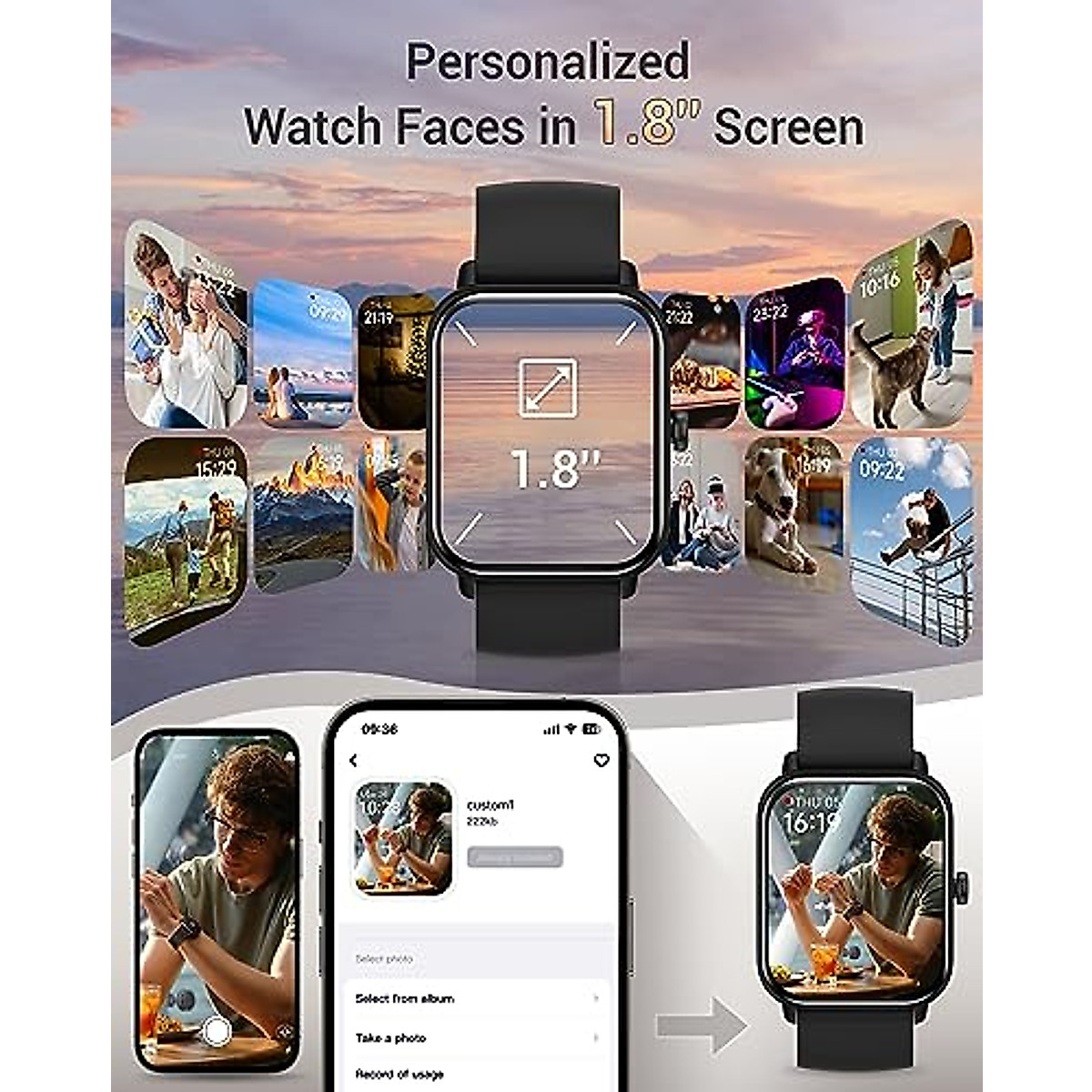 Yoever Smart Watches for Men with Alexa, 1.8'' Bluetooth Call Fitness Tracker Watch, Heart Rate Sleep Monitor Step Counter, Sports Workout Activity Trackers for Christmas Birthday Gifts Men Dad Father