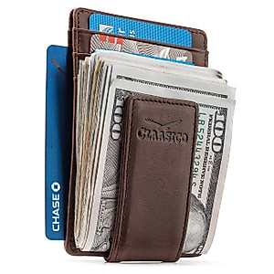 Money Clip Leather Wallet For Men Slim Front Pocket RFID Blocking with Super Strong Magnetic