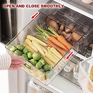 shopwithgreen Refrigerator Organizer Bins with Pull-out Drawer, Drawable Clear Fridge Drawer Organizer with Handle, Plastic Kitchen Pantry Storage Containers