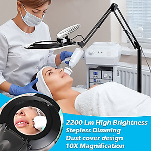KIRKAS 10X Magniyfing Floor Lamp with 4 Wheel Rolling Base for Estheticians 2,200 Lumens LED Magnifier Lighted Glass Lens, Adjustable Stand & Swivel Arm Floor Lamp for Reading, Crafts, Tasks