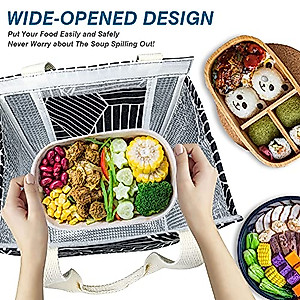 iknoe Insulated Lunch Bag for Women, Durable Wide-Open Foldable & Portable Lunch Tote with Interior Pockets, Water-Resistant Thermal Lunch Cooler for Adults Picnic Beach-Black Rhombus