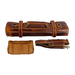 ELIZO Genuine Buffalo Leather Knife Roll Set Chef's Knife Holder Cutlery Sheath Artist Case Organizer Storage bag Travel Friendly Gift for Men & Women - Antique