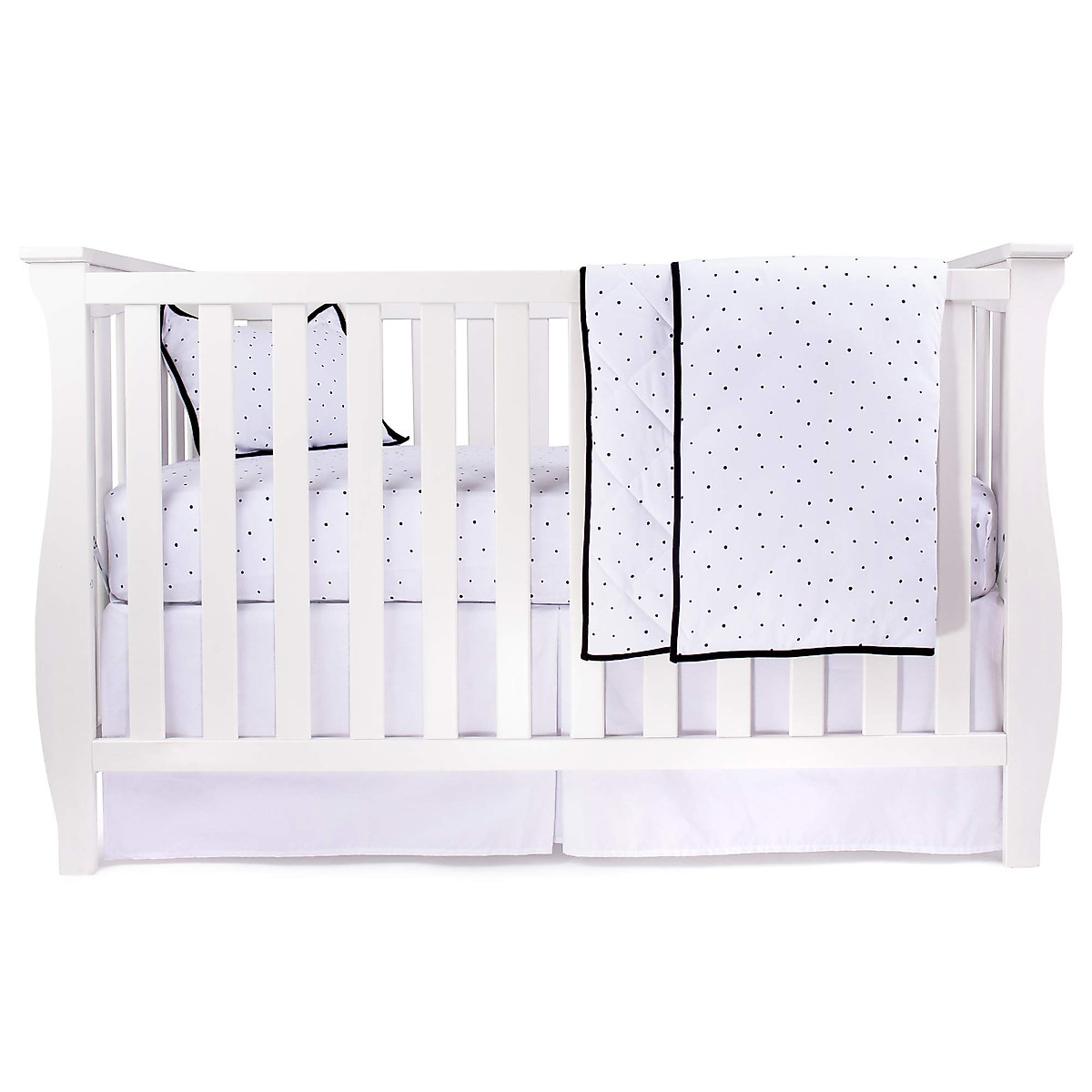 Ely's & Co. Baby Crib Bedding Sets for Girls — Perfect for Toddler Beds — 4 Piece Set Includes Crib Sheet, Quilted Blanket, Crib Skirt, and Decorative Toddler Pillowcase —Black & White Dottie