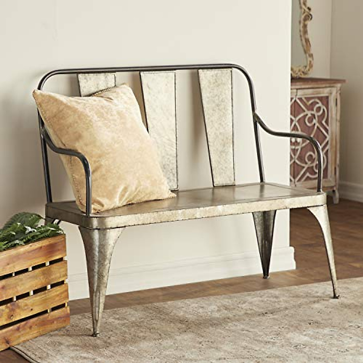 Deco 79 Farmhouse Metal Solid Outdoor Bench, 47" x 26" x 40", Silver