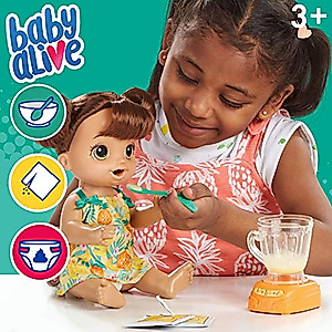 Baby Alive Magical Mixer Baby Doll Tropical Treat with Blender Accessories, Drinks, Wets, Eats, Brown Hair Toy for Kids Ages 3 and Up