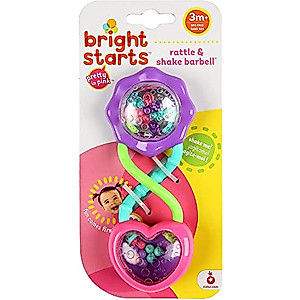 Bright Starts Rattle and Shake Barbell Toy - Pretty in Pink, Ages 3 Months +