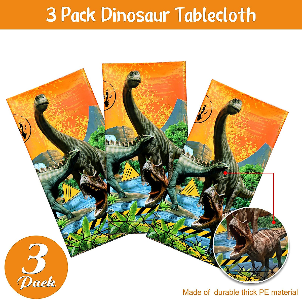Tiamon Dinosaur Tablecloth Dinosaur Party Table Covers Dinosaur Plastic Tablecloth for Kids Adults Birthday Dinosaur Party Picnic Supplies 54 x 108 Inch (Yellow, 3 Pcs)