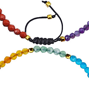 TUMBEELLUWA Beads Bracelets Faceted Stone 7 Chakra 4mm Healing Crystal Bracelet Adjustable Handmade Jewelry for Women,Chakra Stone