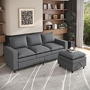 Convertible Sectional Sofa Couch for Living Room, L-Shaped Comfy Cloud Sofa, Removable Storage Ottoman, Small Sofa for Apartment/Living Room (Dark Grey)