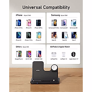 Anker 544 Wireless Charger (4-in-1 Stand) with 60W Quick Charge DC Adapter and 5 ft Cable for iPhone 14/14 Pro/14 Pro Max/13/13 Pro Max, MFi Certified for Apple Watch SE/7/6/5/4/3/2/1, AirPods