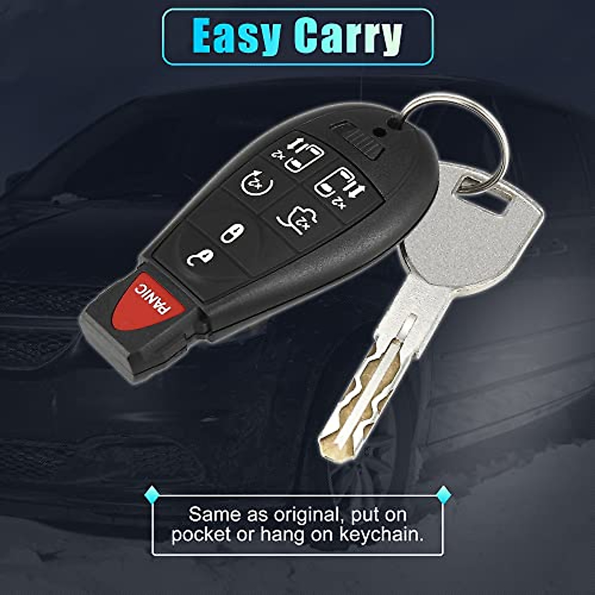 X AUTOHAUX Replacement Keyless Entry Remote Car Key Fob M3N5WY783X 433Mhz for Dodge Grand Caravan for Chrysler Town and Country 7 Buttons with Door Key