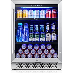 Yeego Beverage Refrigerator & Drink Fridge - 24 inch 180 Cans Beer Cooler Glass Door with Lock, Reversible Door Under Counter Refrigerator Built-in for Soda Wine for Bar Office Bedroom