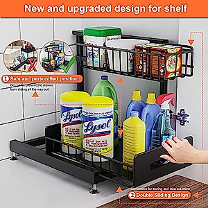 Under Sink Organizer And Storage,Pull Out Cabinet Organizer,2-Tier Slide Out Kitchen Basket Sink Shelf Cabinet Organizers,Adjustable L Shape Under Counter Organizers For Bathroom Kitchen Organization