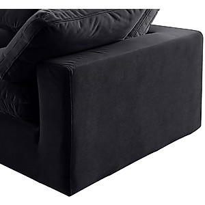 Meridian Furniture 189Black-Sec6B Comfy Collection Modern | Contemporary Upholstered Modular Sectional, Soft Black Velvet, Down Feather Cushions, 158" W x 79" D x 34.5" H, Black