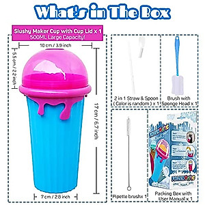 Slushy Maker Cup - Upgraded 500ML Magic Quick Smoothie Cup, Homemade Slush and Shake Maker, Double Layer Silica Pinch Cup with Spoon & Cleaning Brush for Ice Cream Maker, Milkshake, Summer - Blue New