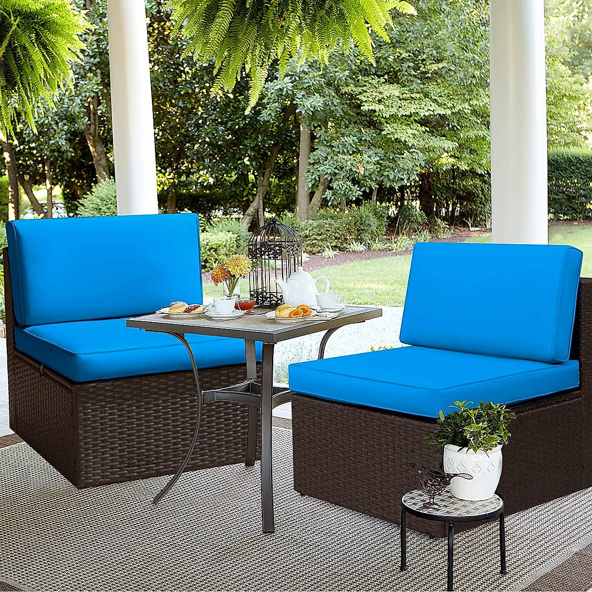 Devoko 2 Pieces Patio Furniture Sets All-Weather Outdoor Sectional Armless Sofa (Blue)