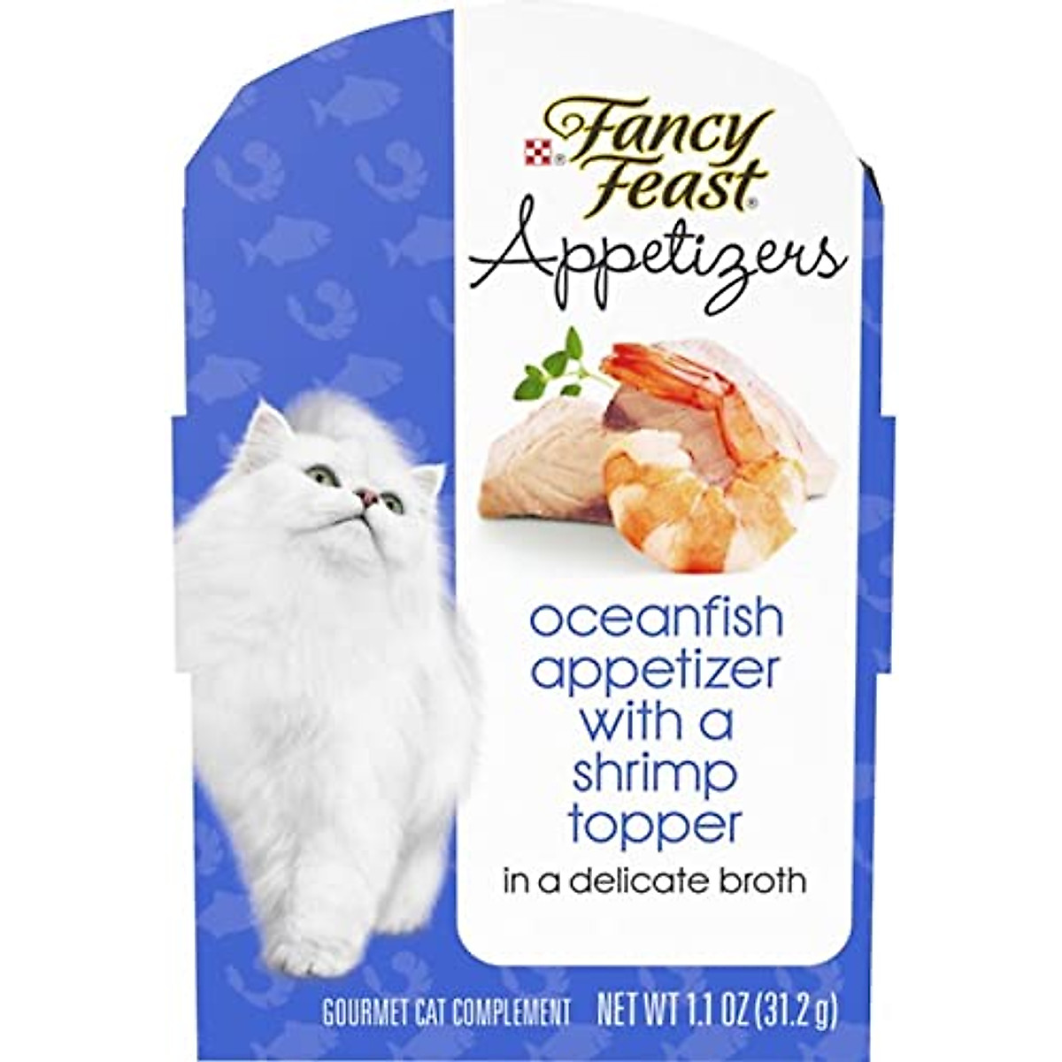 Purina Purely Fancy Feast Appetizers Cat Treats Flavor Variety Sampler Bundle of 12 Containers, (1.1 Ounces Each) with a Bundle a Plastic Noisy Cat Toy Ball and WMB's Sticker.