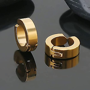 YCL&TXL Stainless Steel Clip On Earrings for Men Women Hoop Huggie Men's Fake Earrings (Gold)