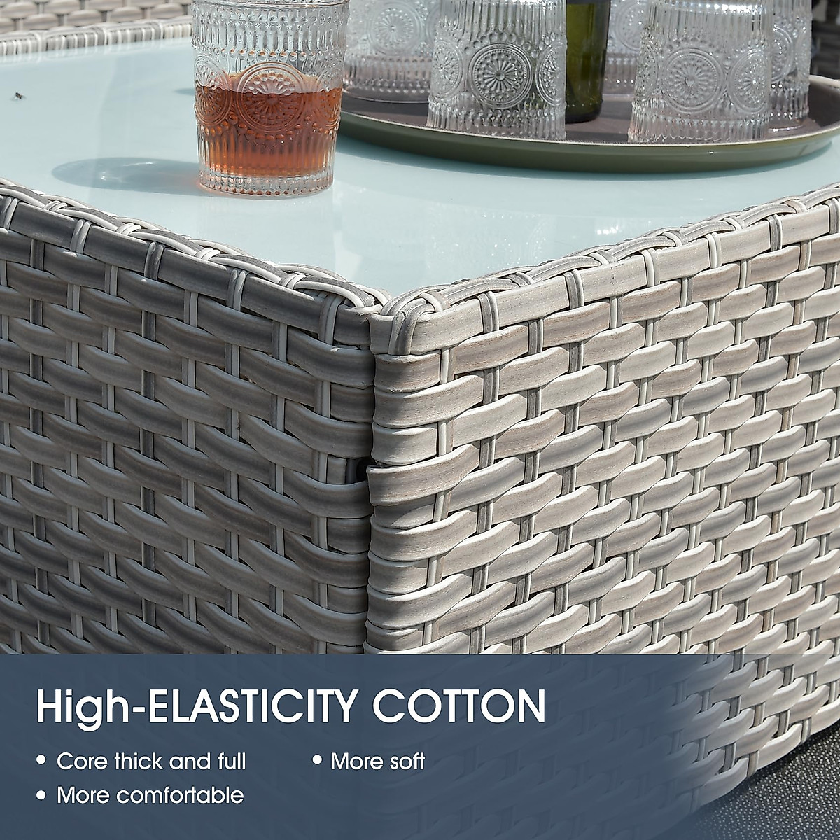 Temminkii Outdoor 6-Pieces Outdoor Warm Grey Wicker Sectional Sofas Patio Conversation Set W Blue Thickened Cushions,Coffee Table for Poolside,Backyard,Garden