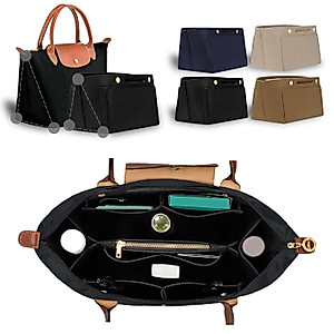 ETTP Purse Organizer Insert for le pliage Tote，Handbag Organizer Compatible with le pliage Shoulder Bag Large/Small,LE PLIAGE Top Handle Small/Medium (Black, Large)