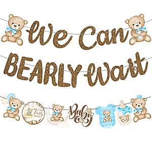 We Can Bearly Wait Banners Bear Baby Shower Banner Teddy Bear Baby Shower Decorations 3PCS We Can Bearly Wait Baby shower Decorations for Boy Bear Birthday Party Supplies