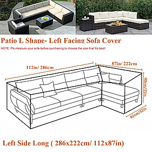 Skyour Patio Furniture Sectional Couch Sofa Cover Gray Weatherproof Heavy Duty 420D Oxford Outdoor L Shaped Sectional Garden Rattan Corner Sofa Furniture Protector Covers (Left Side Long: 112x87in)