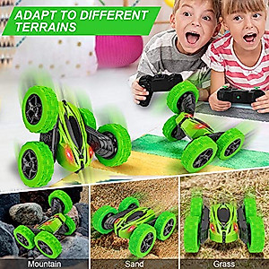 Remote Control Car RC Stunt Car for Kids, 4WD 2.4Ghz Double Sided 360° Rotating RC Car for Boys (Green)