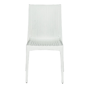 LeisureMod Hickory Indoor-Outdoor Modern Weave Design Stackable Dining Side Chair Set of 4 (White)
