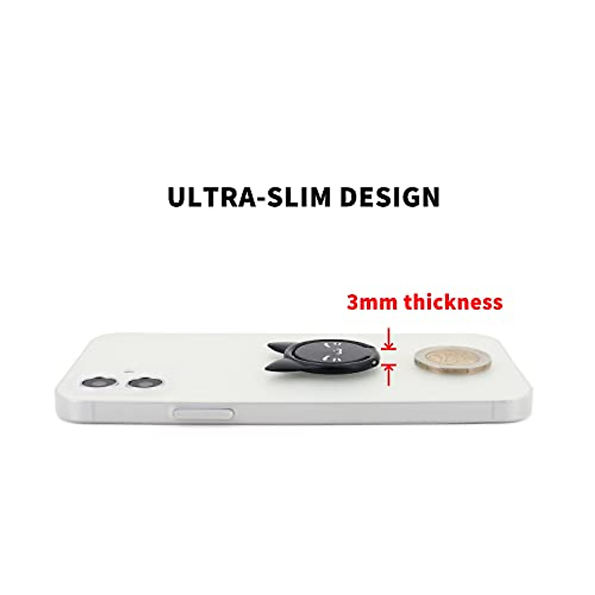 LaMignonne Cat Cell Phone Ring Holder Ultra-Slim Metal Finger Grip 360° Rotation & 180° Flip Universal Phone Kickstand for Magnetic Car Mount Compatible with All Smartphones (Black-Smile)