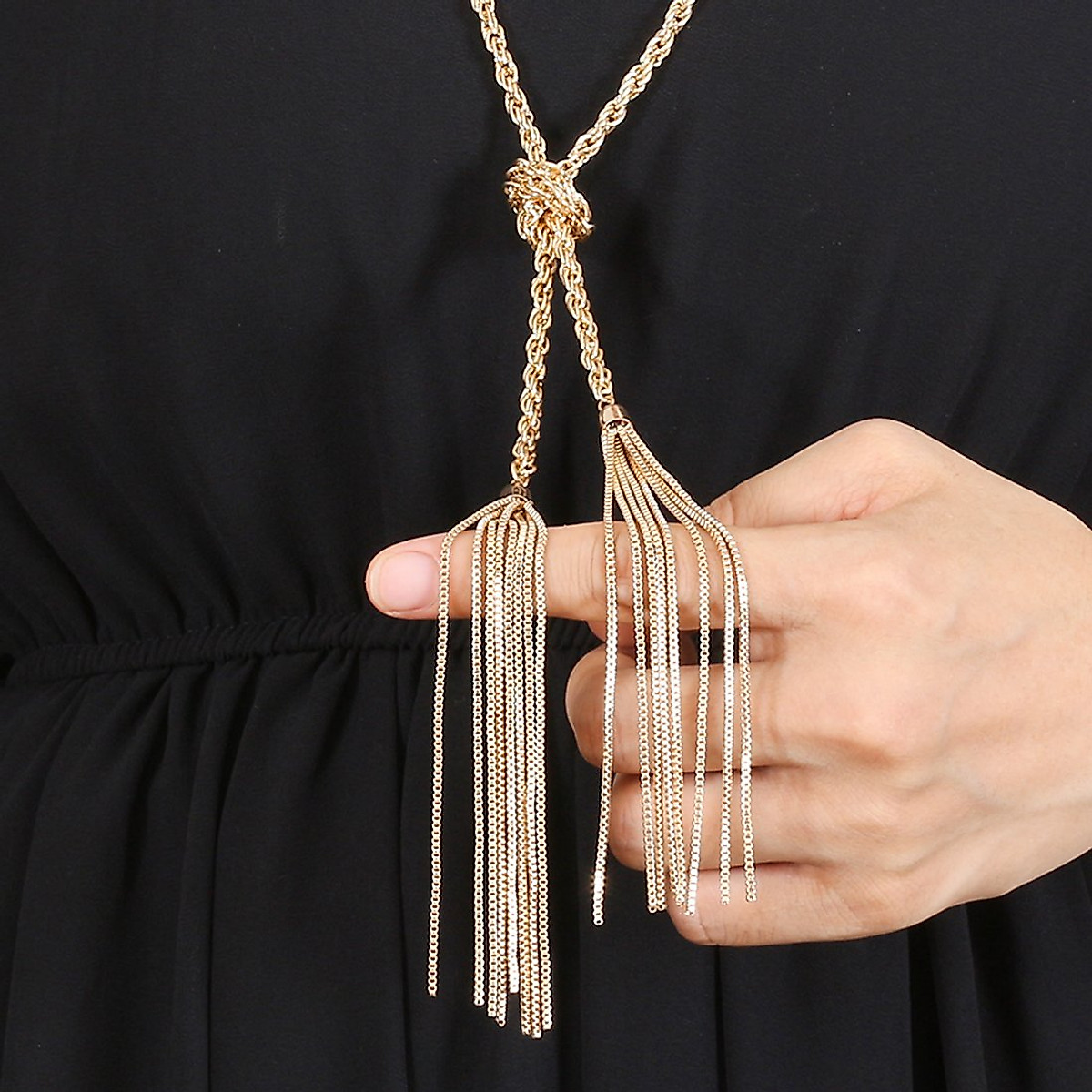 Lariatneck Long Necklaces for Women Gold Necklaces Tassel Y Necklaces Adjustable Knot Chain Tassel Pendant Necklaces gold Costume Jewelry for women