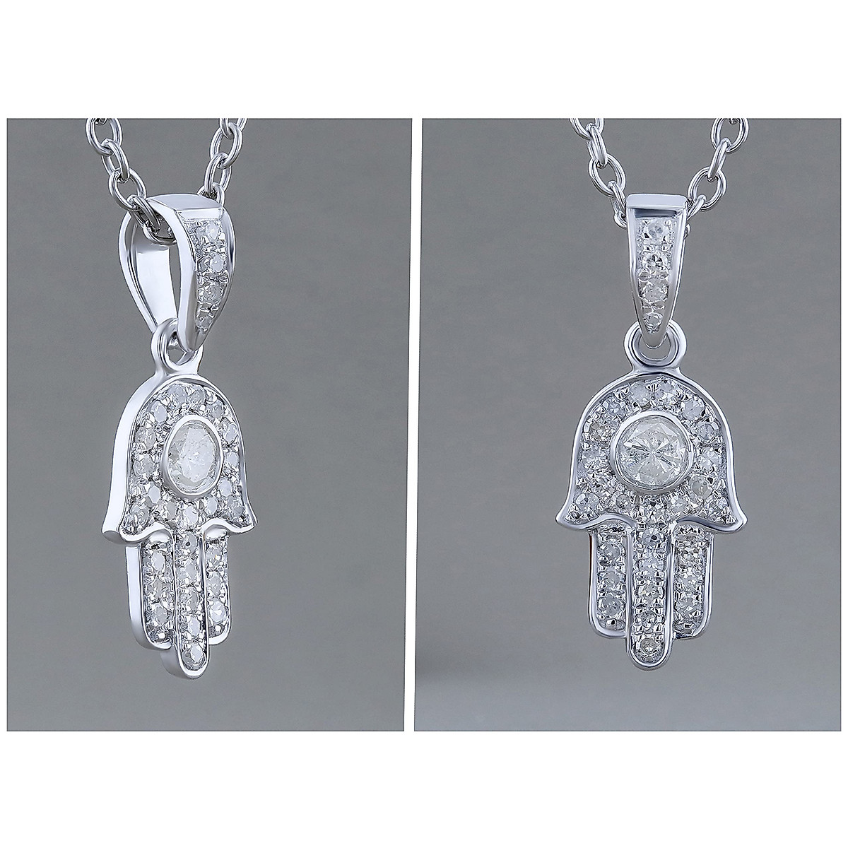 Dazzlingrock Collection Lab Grown Round White Diamond Hamsa Hand of Fatima Charm Pendant for Her (0.17 ctw, Color H-I, Clarity SI2) | 14K White Gold