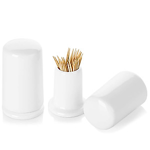 ONTUBE Ceramic Toothpick Holder with Lid,Toothpick Dispenser for Home, Easy To Clean-Set of 2, White