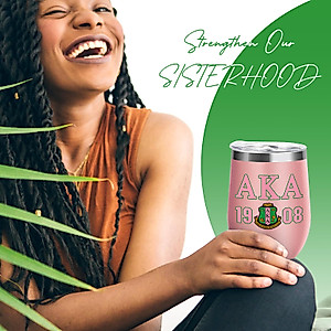 KAIRA Friendship Gifts for Women aka sorority gifts for women 12oz Wine Tumbler with Lid Coffee Mug Stainless Steel Double Wall Insulated AKA paraphernalia (Rose Gold)